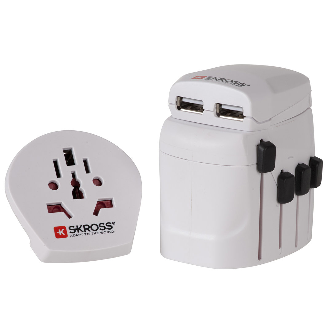 SKROSS PRO+ World Travel Adapter & USB Charger (3-Pole)