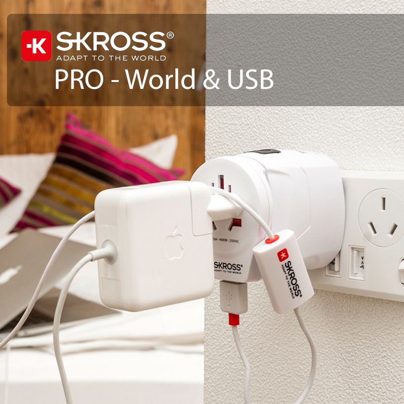 SKROSS PRO World USB Travel Adapter High Power Charger (3-Pole)