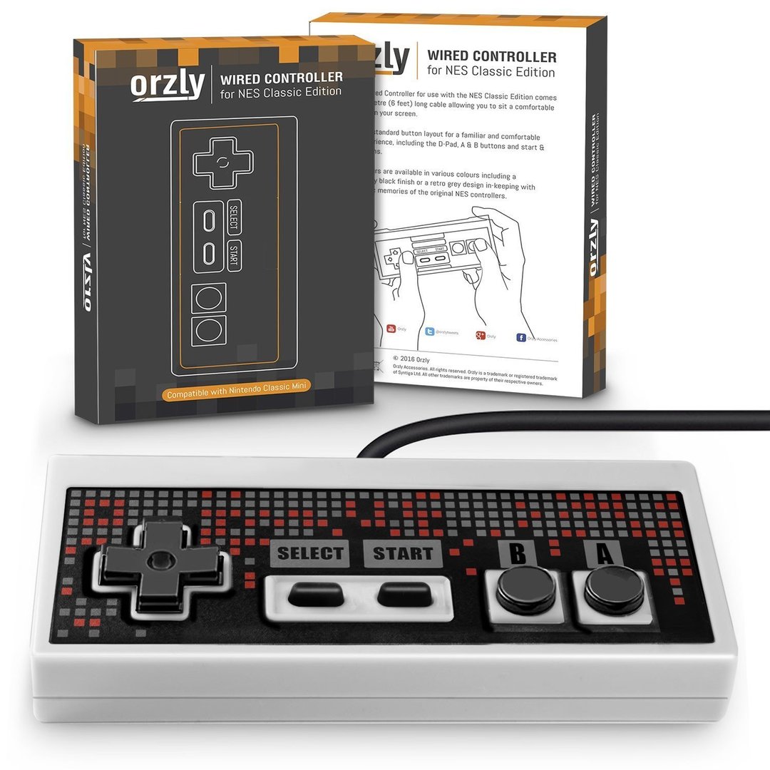 Orzly Gamepad Controller for Nintendo NES Classic Mini (Grey)