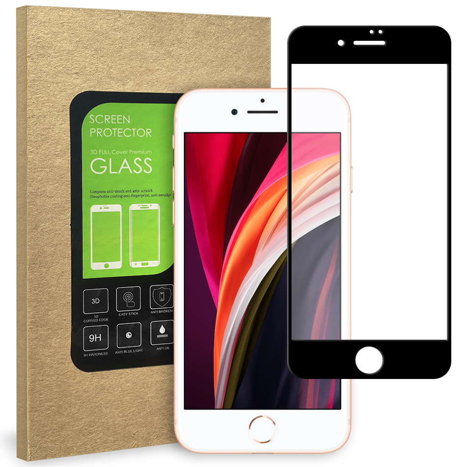 3D Tempered Glass Screen Protector for iPhone SE (2nd Gen) Black