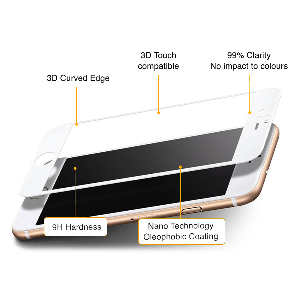 3D Tempered Glass Screen Protector - Apple iPhone 8 Plus (White)