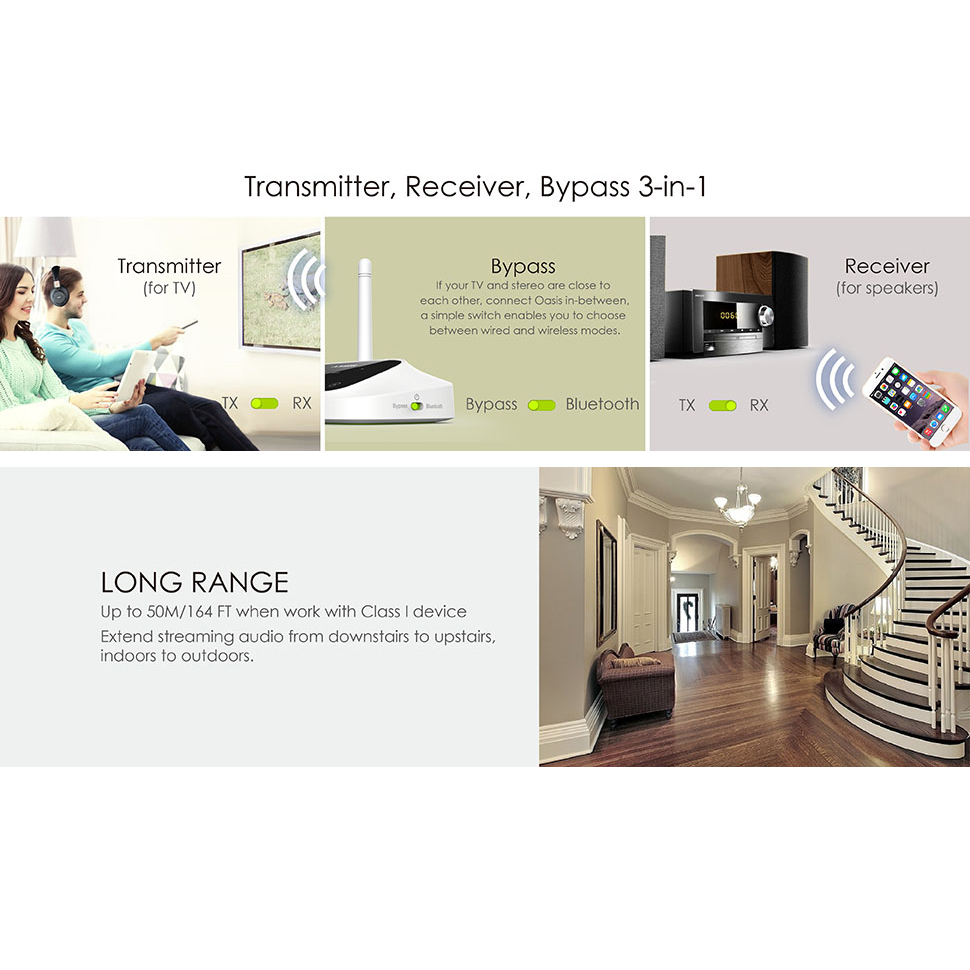 Avantree Oasis Long Range Bluetooth Transmitter / Receiver (aptX)