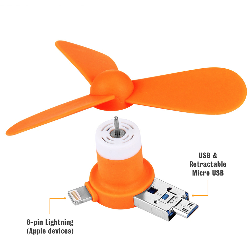 4-in-1 Portable USB Mini Fan Attachment for Phones (Orange)