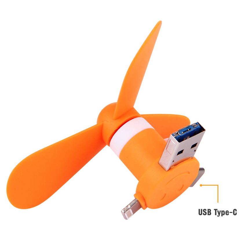 4-in-1 Portable USB Mini Fan Attachment for Phones (Orange)