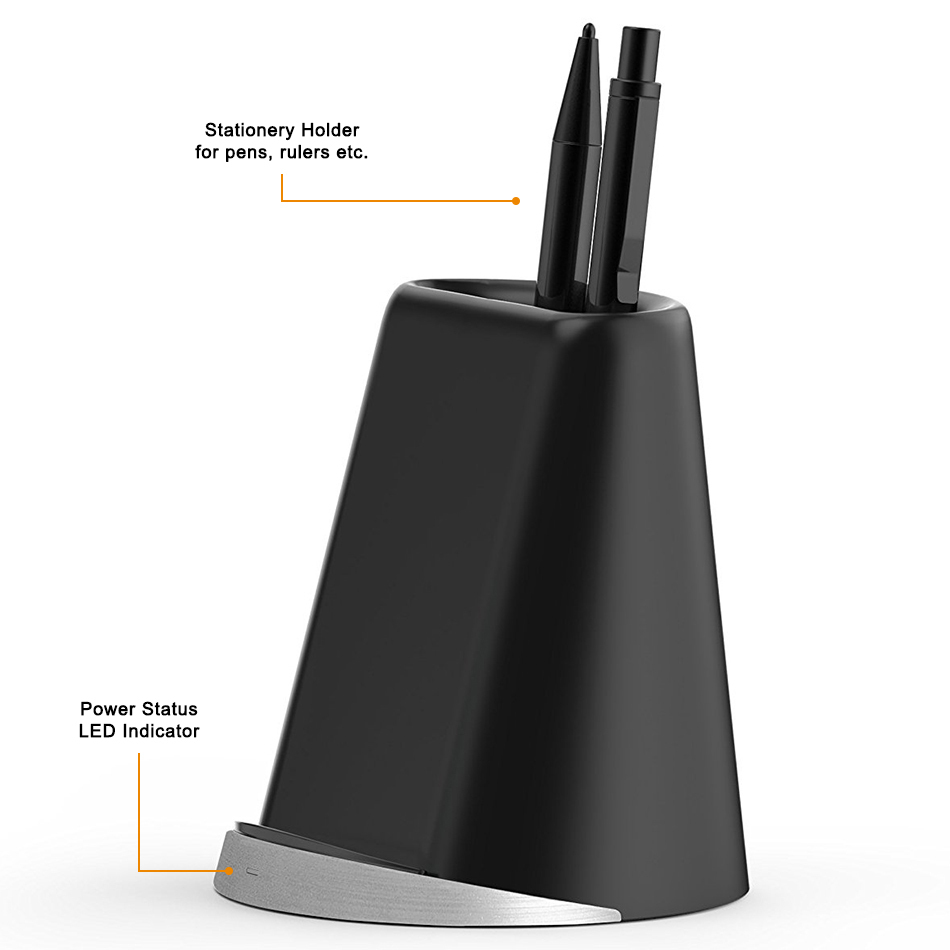 10W Qi Fast Wireless Charger Desk Stand & Pen Holder for Phone