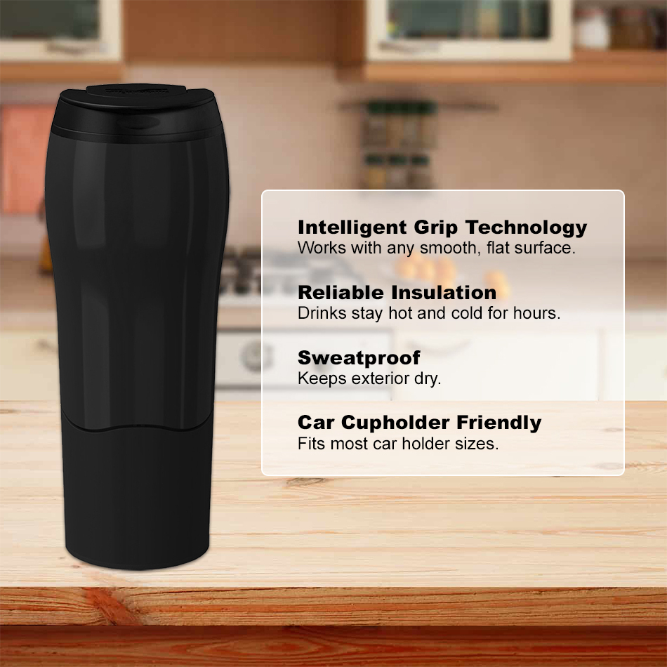 Spill-Proof Smart Grip Portable Travel Coffee Mug (Black)