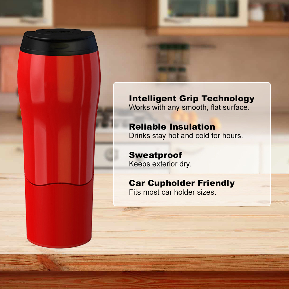 Spill-Proof Smart Grip Portable Travel Coffee Mug (Red)