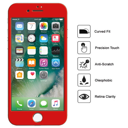 Full Tempered Glass Screen Protector for iPhone 7 Plus (Red)