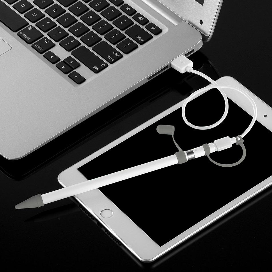 Lid Cap Nib Protector Anti-Lost Strap for Apple Pencil (Grey)