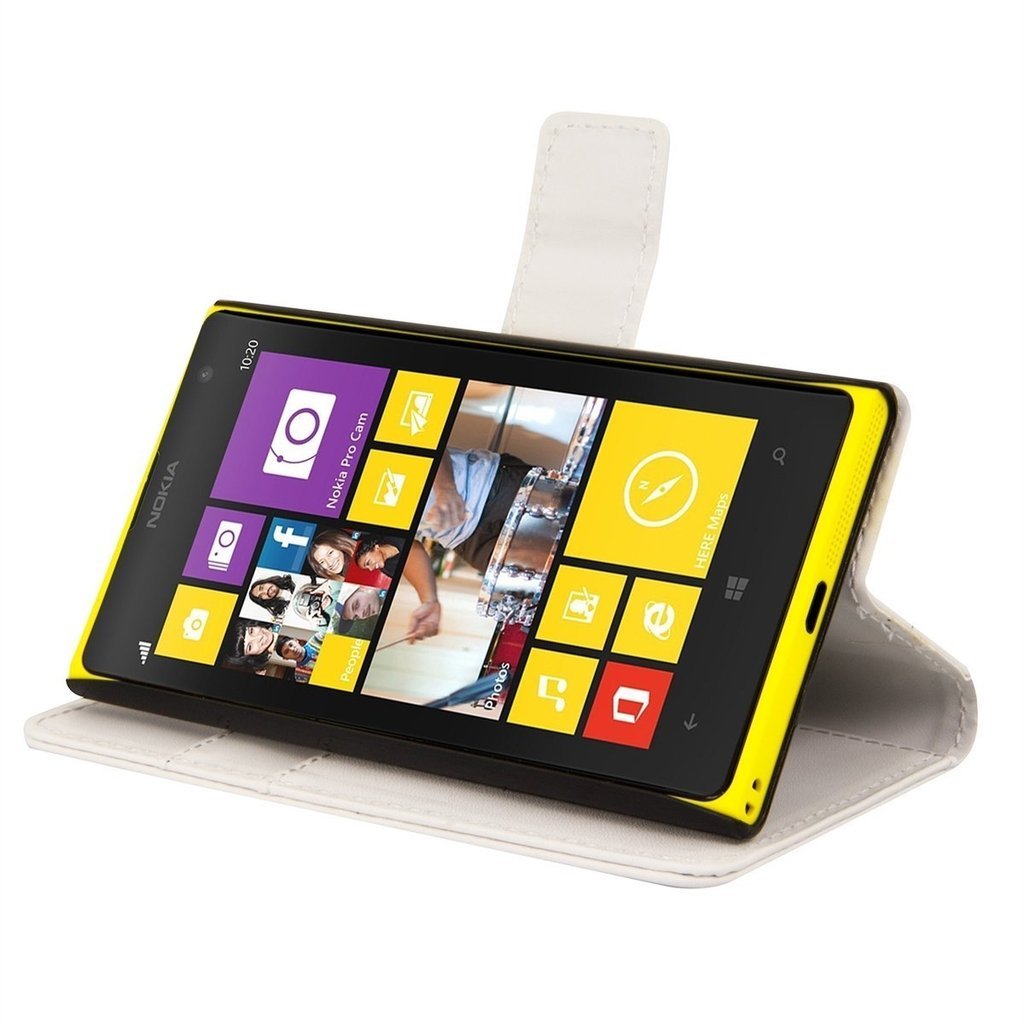 Leather Wallet Case (Card Holder) - Nokia Lumia 1020 (White)