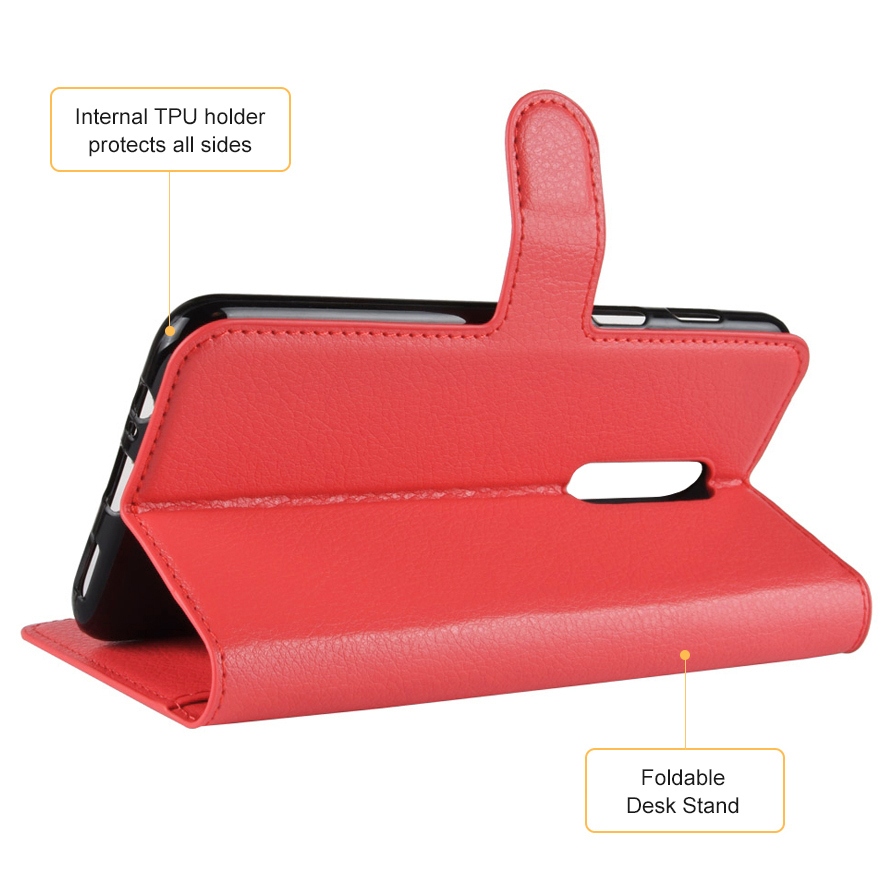 Leather Wallet Case for OnePlus 6 (Red)