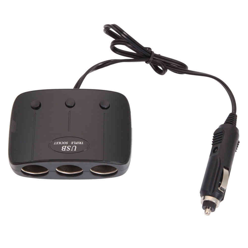 Dual USB Triple Socket Car Charger (3 Way Port Splitter)