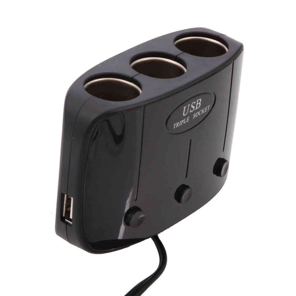 Dual USB Triple Socket Car Charger (3 Way Port Splitter)