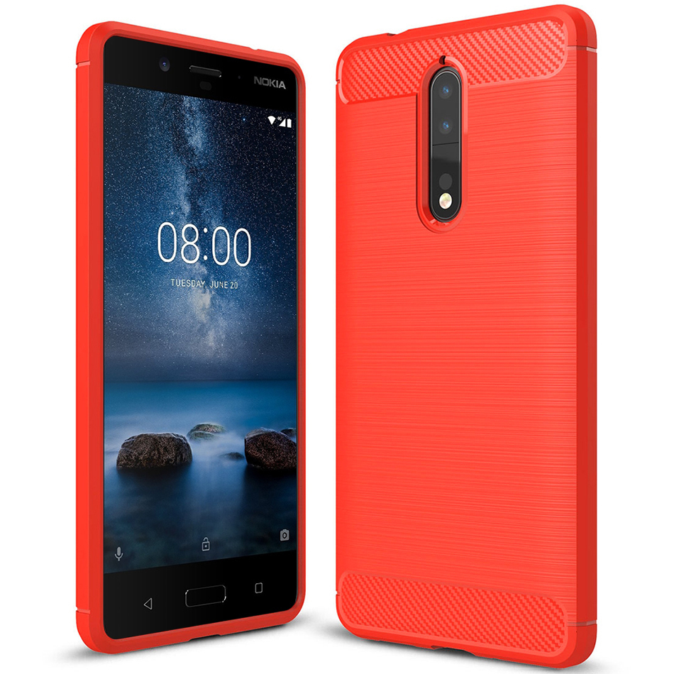 Flexi Slim Carbon Fibre Case for Nokia 8 (Red)