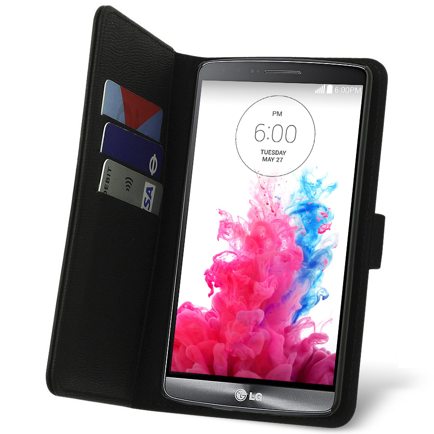 Leather Wallet Case for LG G3 (Black)