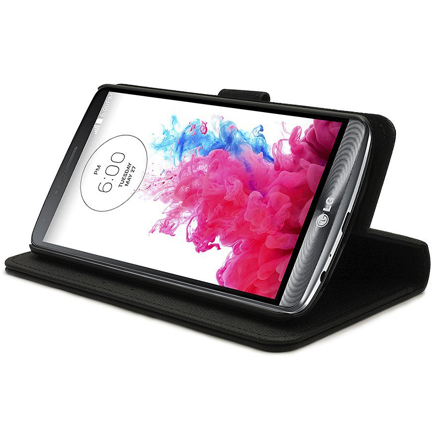 Leather Wallet Case for LG G3 (Black)