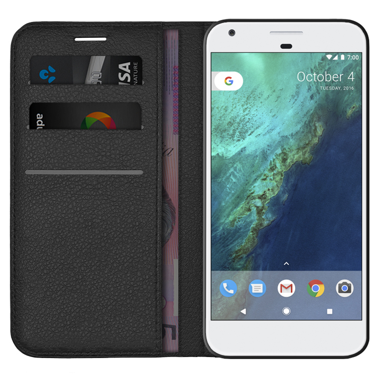 Leather Wallet Case for Google Pixel (Black)