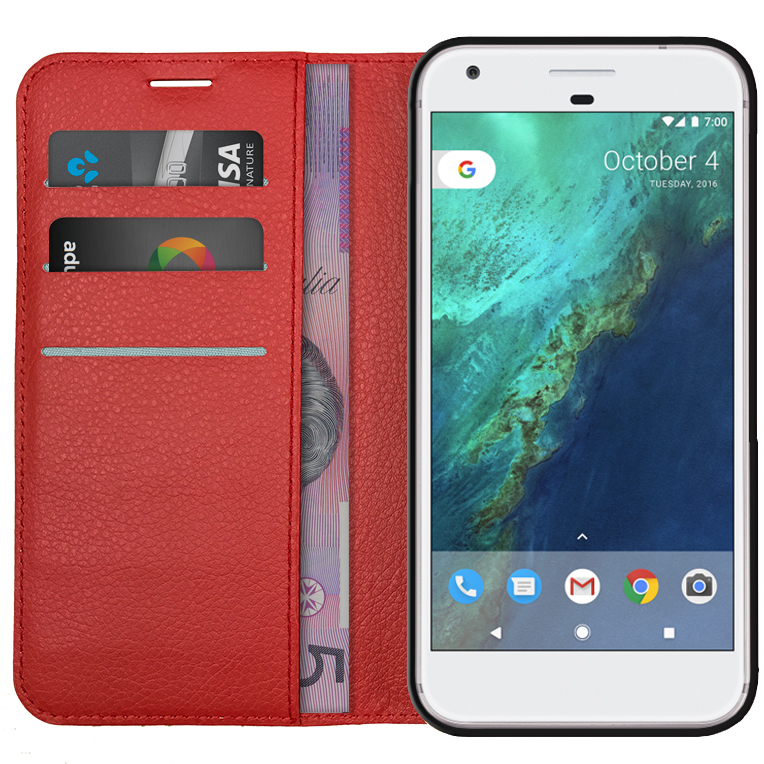 Leather Wallet Case for Google Pixel (Red)