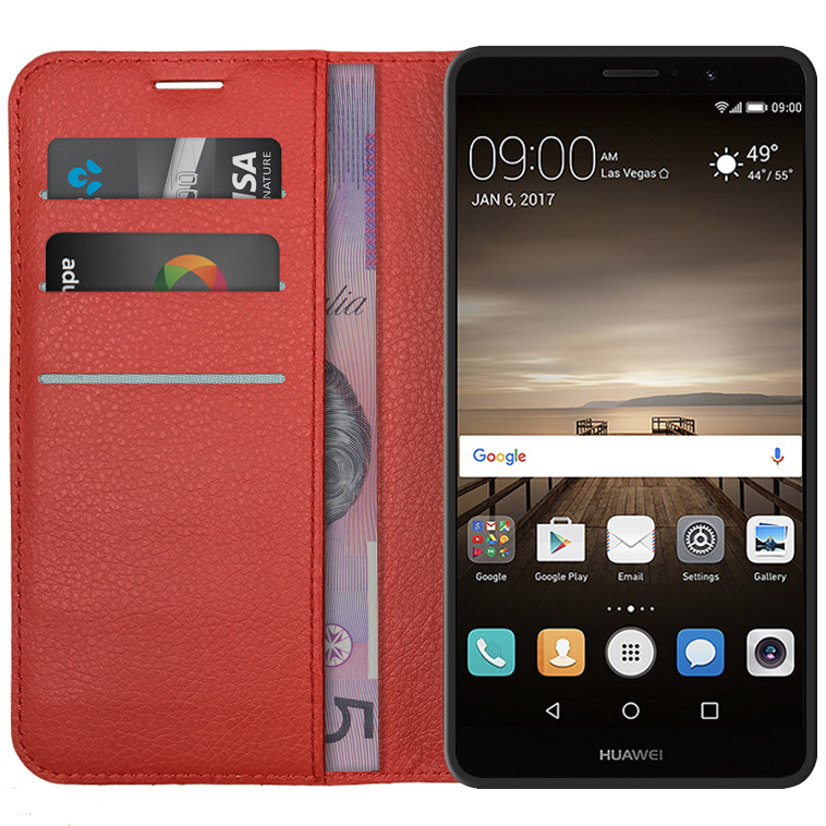 Leather Wallet Case for Huawei Mate 9 (Red)