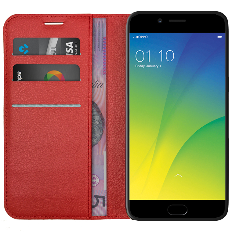 Leather Wallet Case for Oppo R9s (Red)