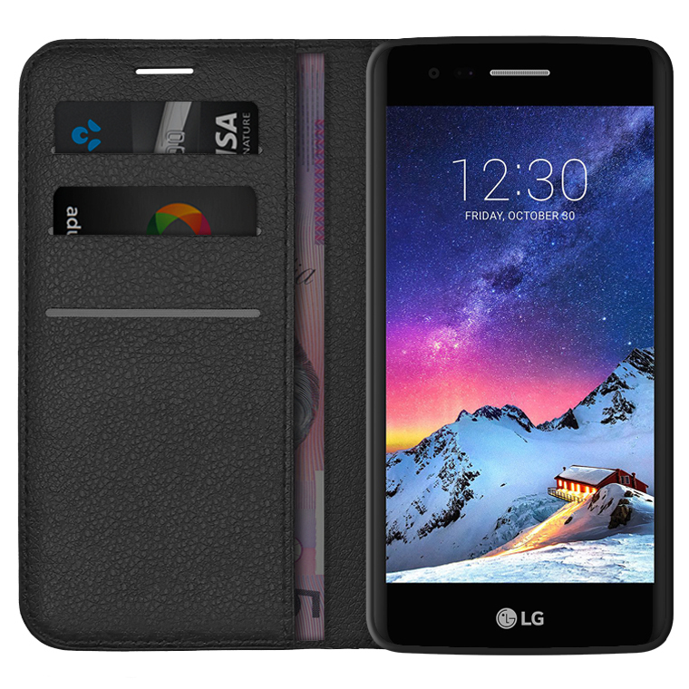 Leather Wallet Case for LG K8 2017 (Black)