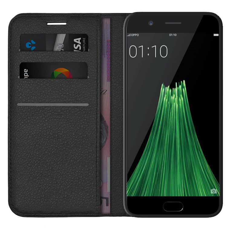 Leather Wallet Case for Oppo R11 (Black)