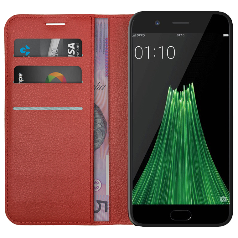 Leather Wallet Case for Oppo R11 (Red)