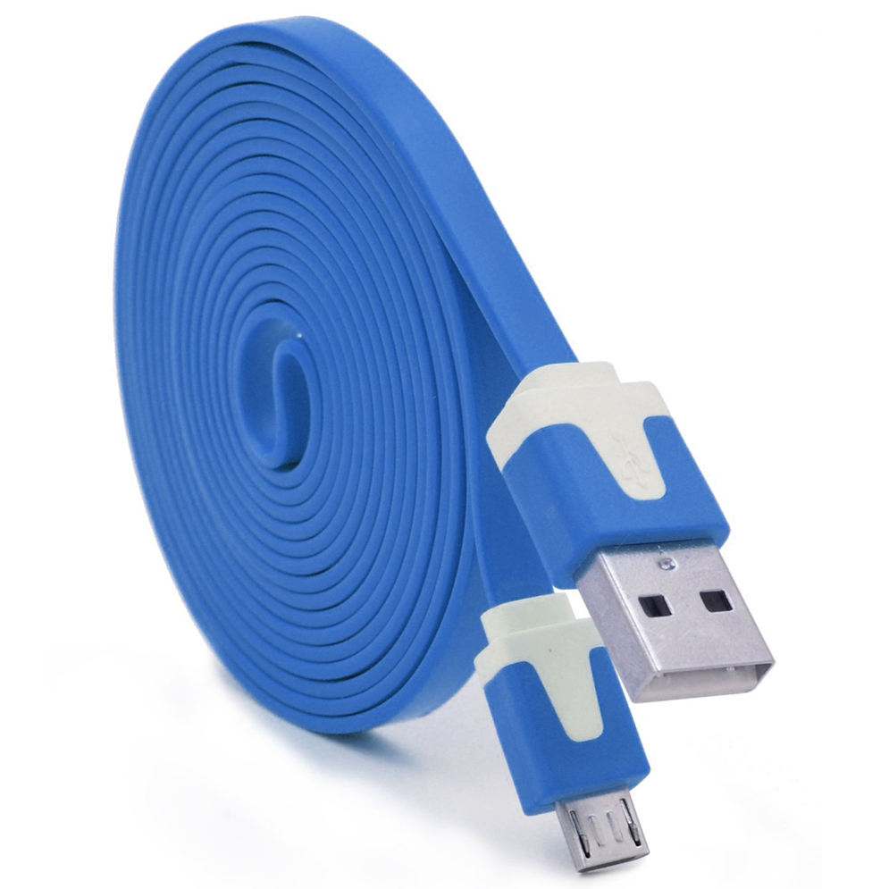 Flat Micro USB Charging Cable (2m) - Blue