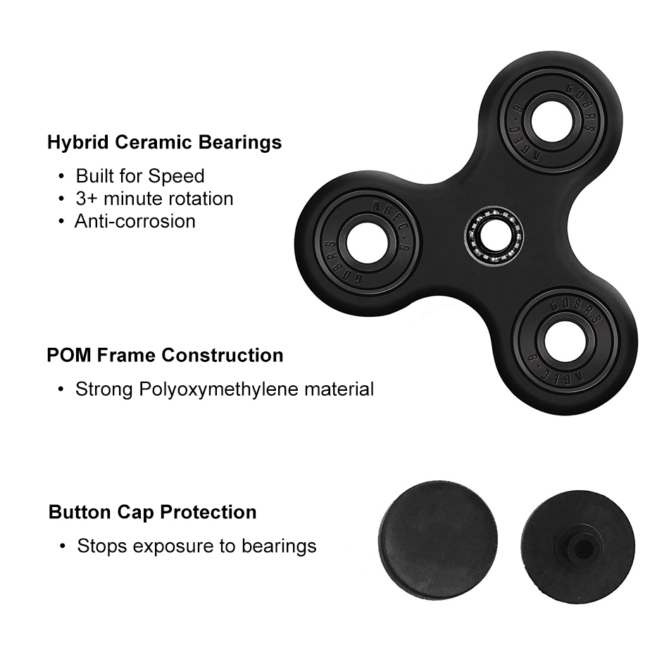 Ceramic Bearing Tri POM Frame Fidget Spinner (Black)