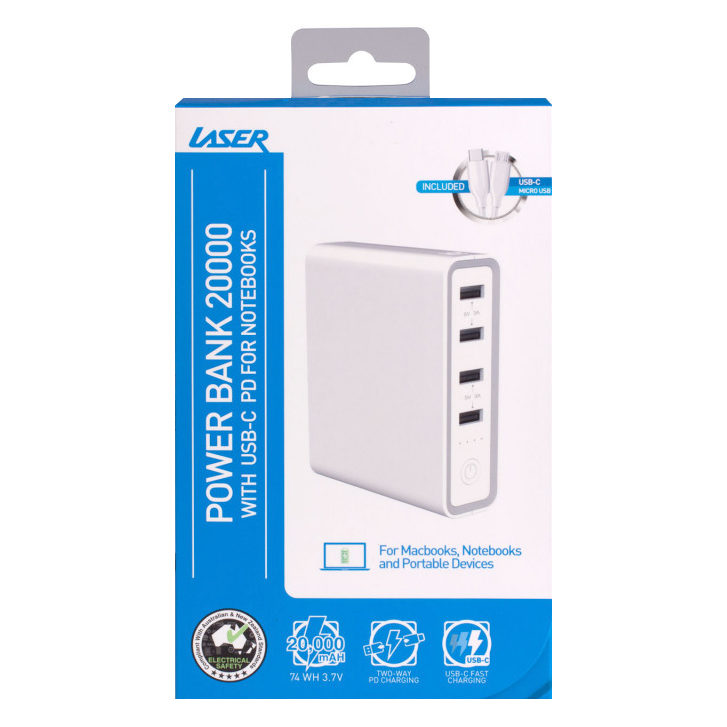 Laser 20000mAh Power Bank / 45W USB-PD Type-C Charger for Laptop