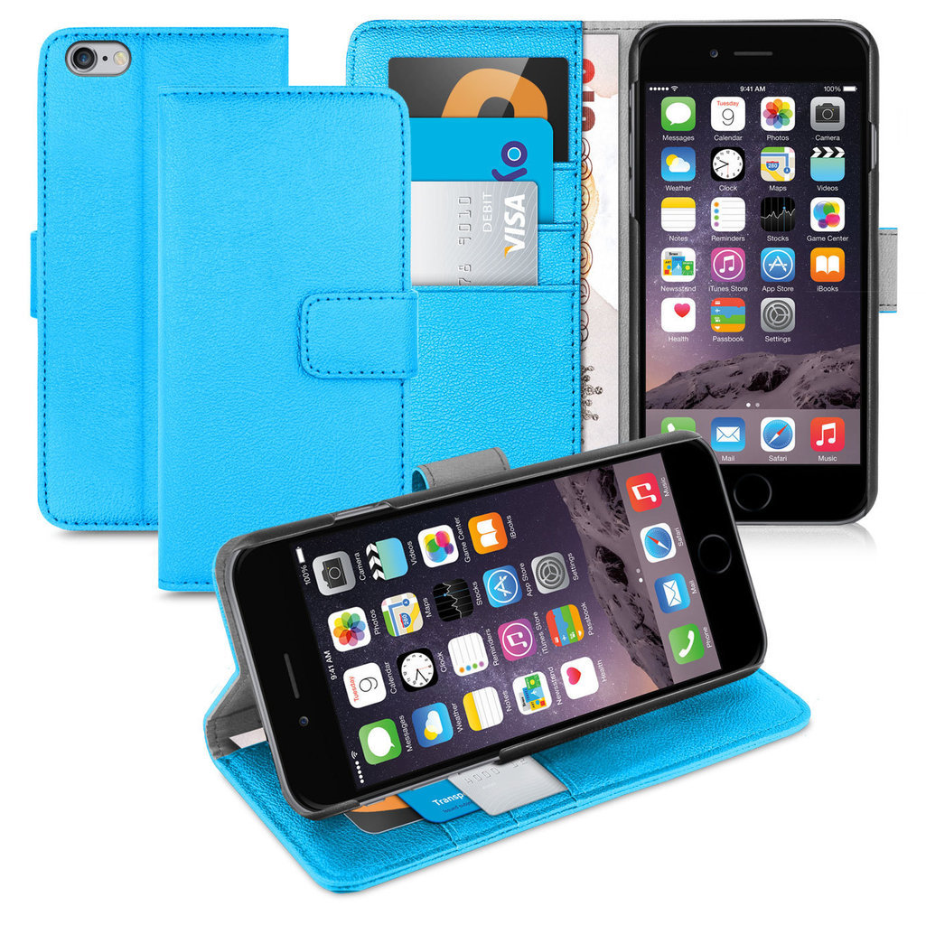 Orzly Leather Wallet Case for Apple iPhone 6s Plus (Blue)