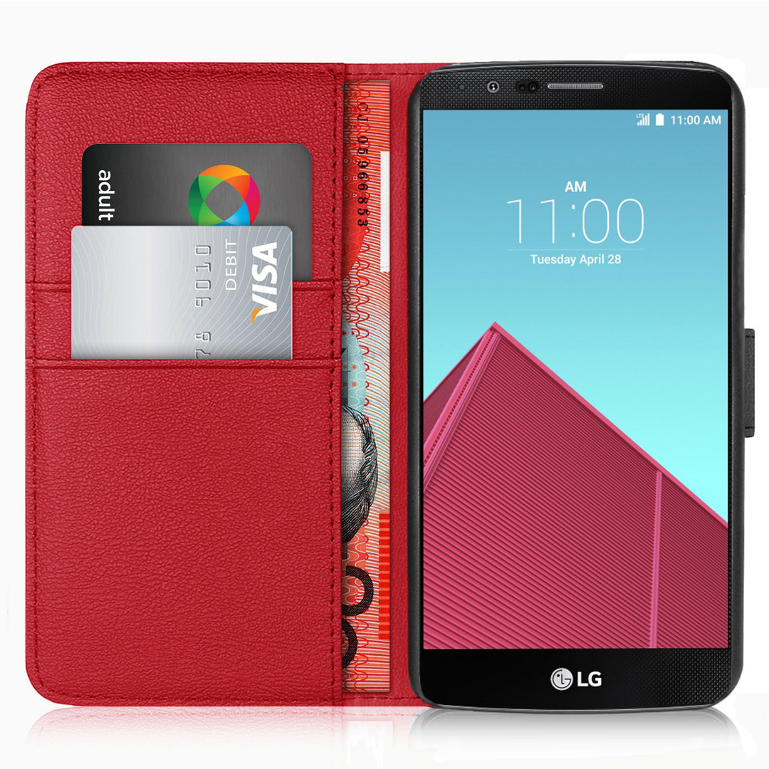 Orzly Leather Wallet Case for LG G4 (Red)