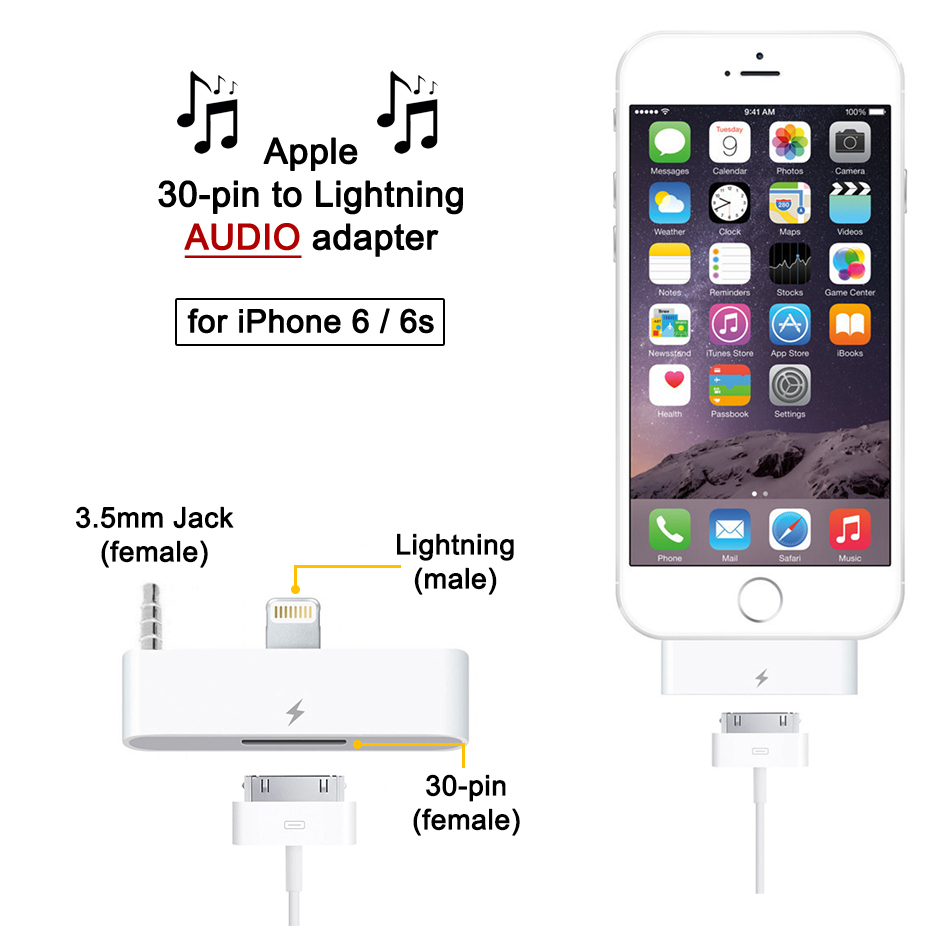 Lightning to 30-Pin Audio Adapter for iPhone 6s (White)
