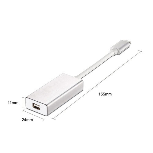 Short USB Type-C to Mini DisplayPort Adapter Cable (Silver)
