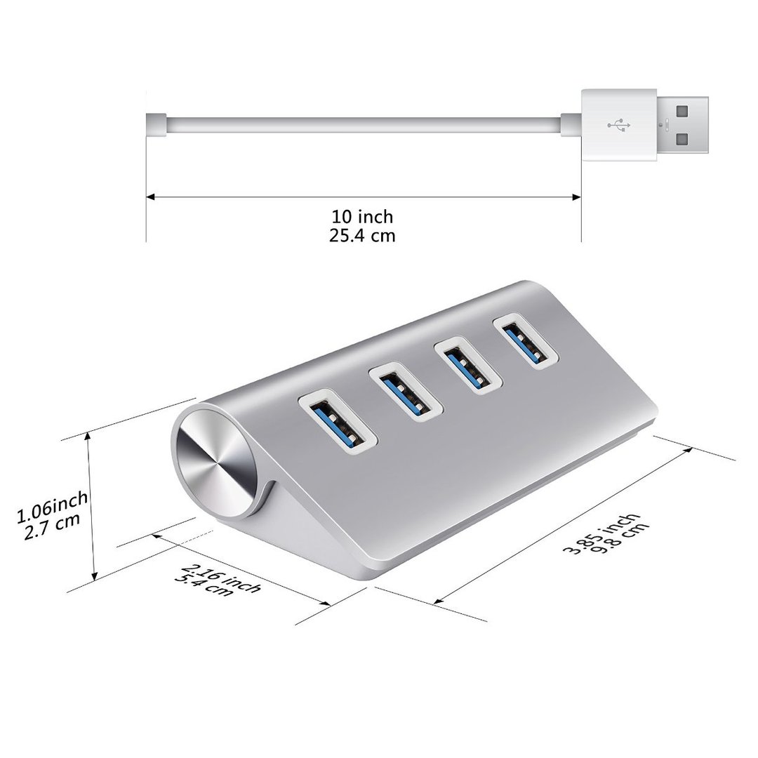 Aluminium (4-Port) USB 3.0 Data Transfer Hub (Silver)
