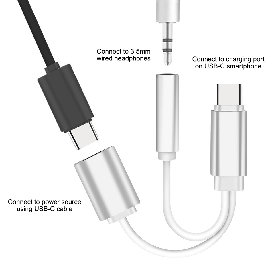 USB-C Type-C to 3.5mm Headphone Audio Adapter Charging Cable