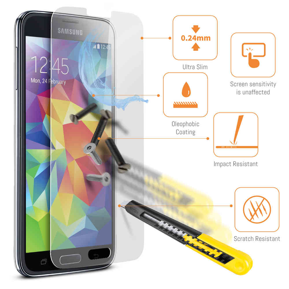 Orzly Tempered Glass Screen - Samsung Galaxy S5