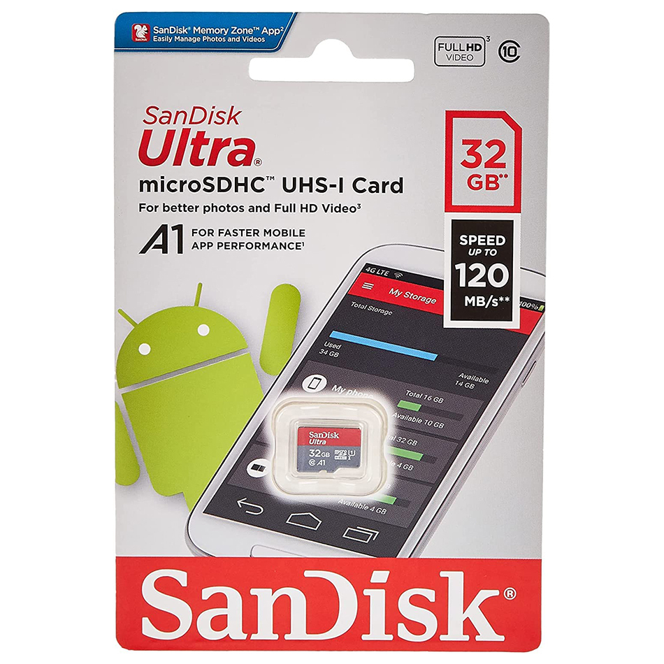 SanDisk Ultra 32GB MicroSDHC A1 Class 10 Memory Card Adapter