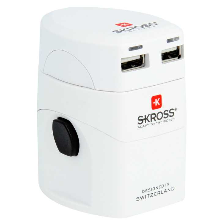 SKROSS EVO World Travel Adapter & USB Charger (2-Pole)