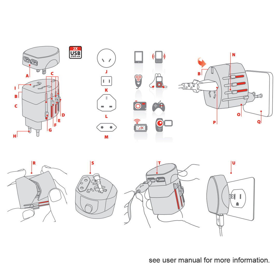 SKROSS EVO World Travel Adapter & USB Charger (2-Pole)