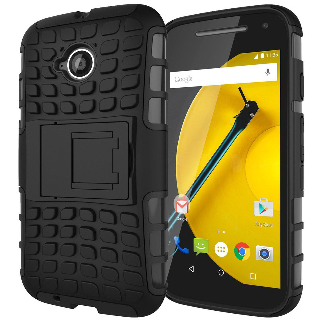 Rugged Tough Shockproof Case for Motorola Moto E 2nd Gen (Black)