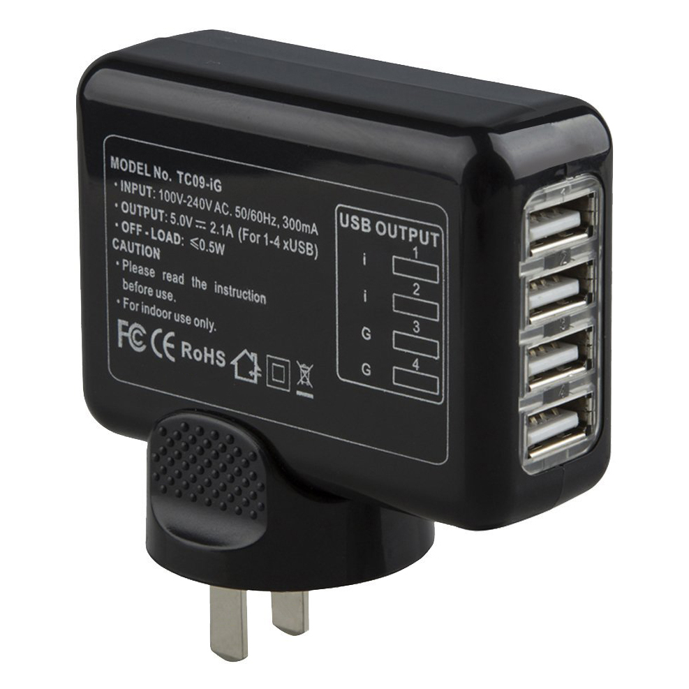 4-Port USB World Travel Adapter & Wall Charger (EU/UK/US/AU)