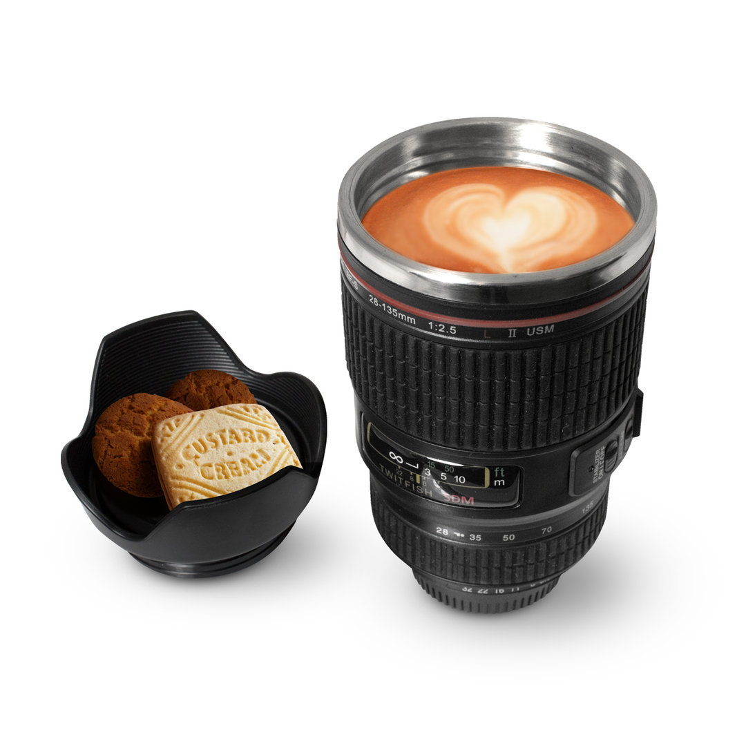 Large Camera Zoom Lens Insulated Thermos Coffee Mug (450ml)