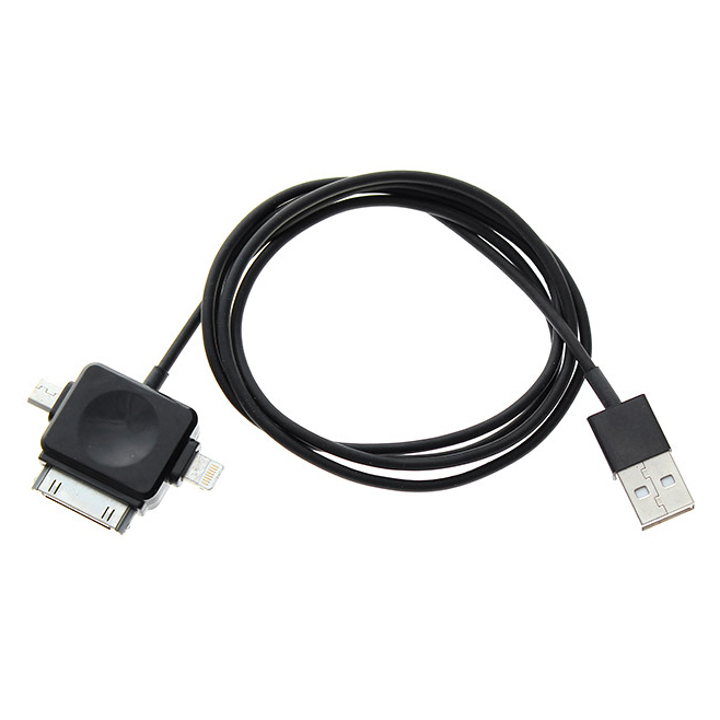 USB to Lightning to 30-pin to Micro USB Cable (1m) - Black