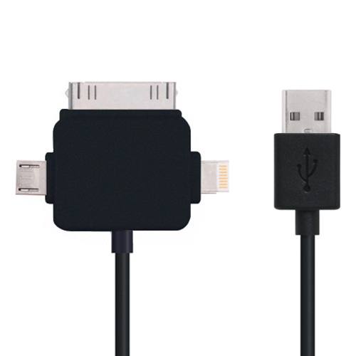 USB to Lightning to 30-pin to Micro USB Cable (1m) - Black