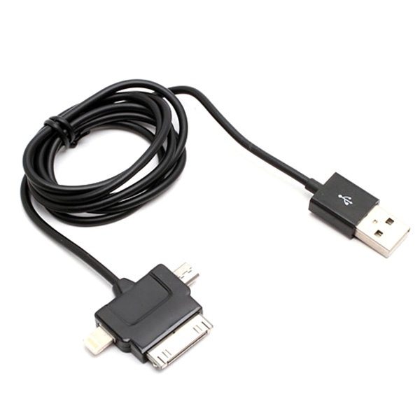 USB to Lightning to 30-pin to Micro USB Cable (1m) - Black